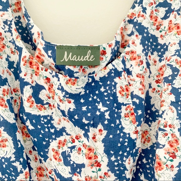 Maude | Dresses | Maude Floral Peplum Dress In Blue M | Poshmark